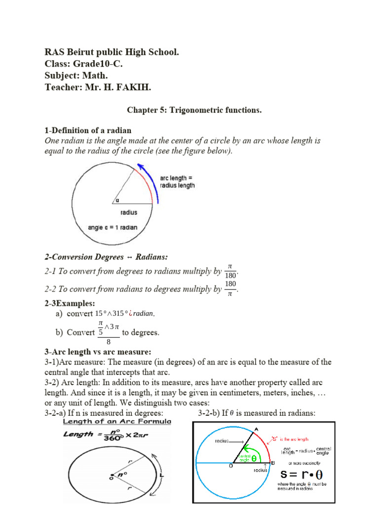 Trigonometry gr10 Course+ws | PDF | Angle | Pi