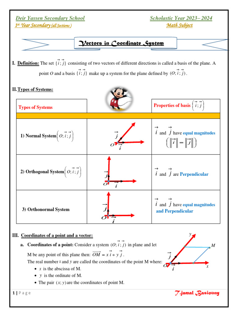 Vectors in Coord T.jamal Basiouny | PDF | Basis (Linear Algebra) | Line ...