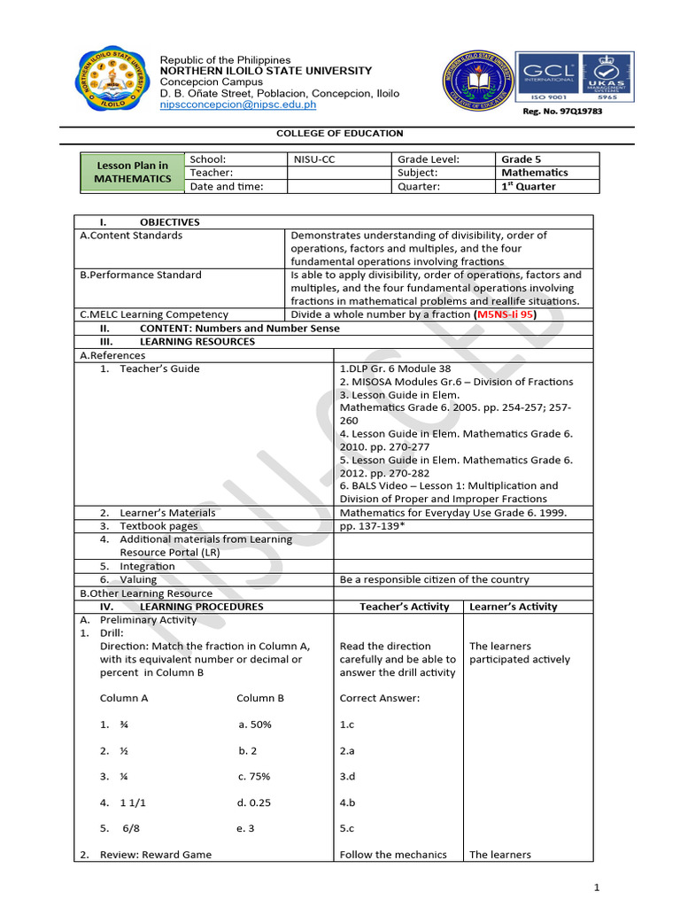 Sample Lesson Plan | PDF | Odds | Learning