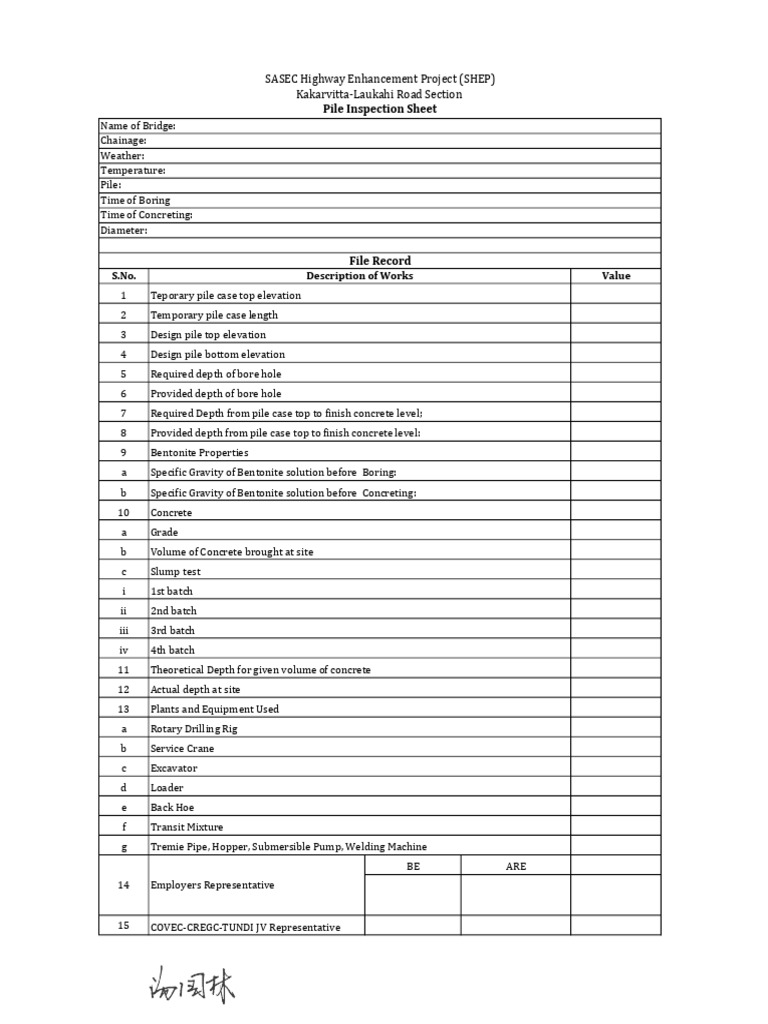 Pile Inspection Sheet - Annex-III | PDF