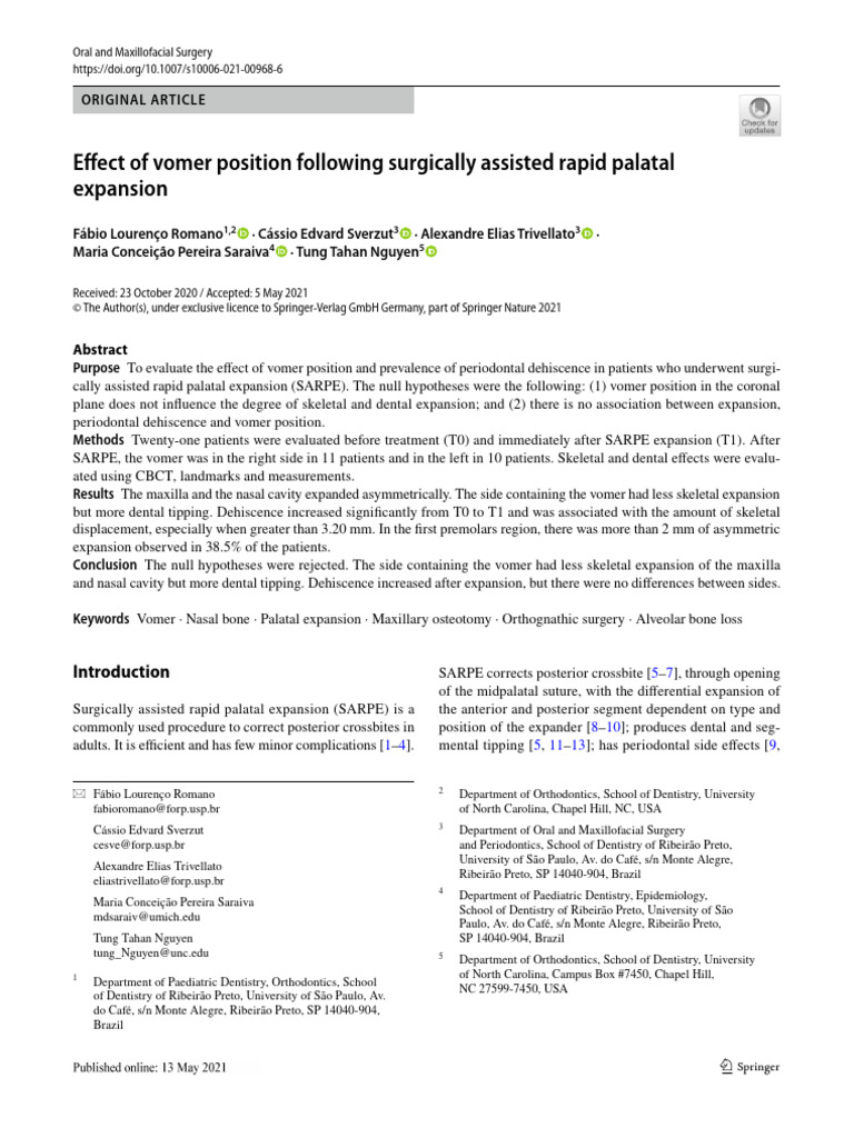 Efect of Vomer Position Following Surgically Assisted Rapid Palatal ...