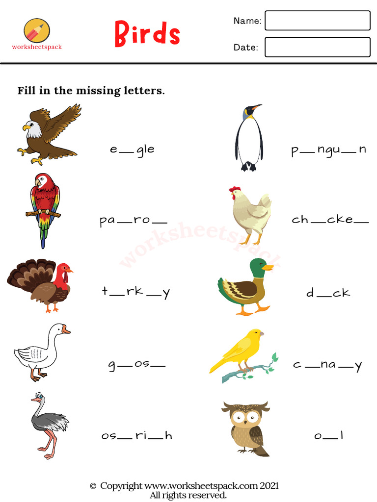 Birds Worksheets Missing Letters | PDF