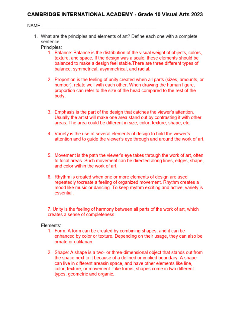 Grade 10 Visual Arts Exam 2023 | Download Free PDF | Drawing