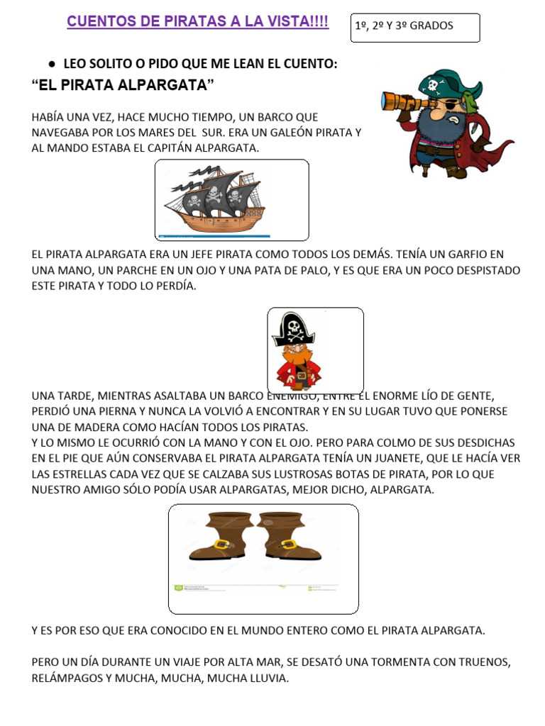 CUENTOS DE PIRATAS A LA VISTA | Descargar gratis PDF | Zapato | Piratería