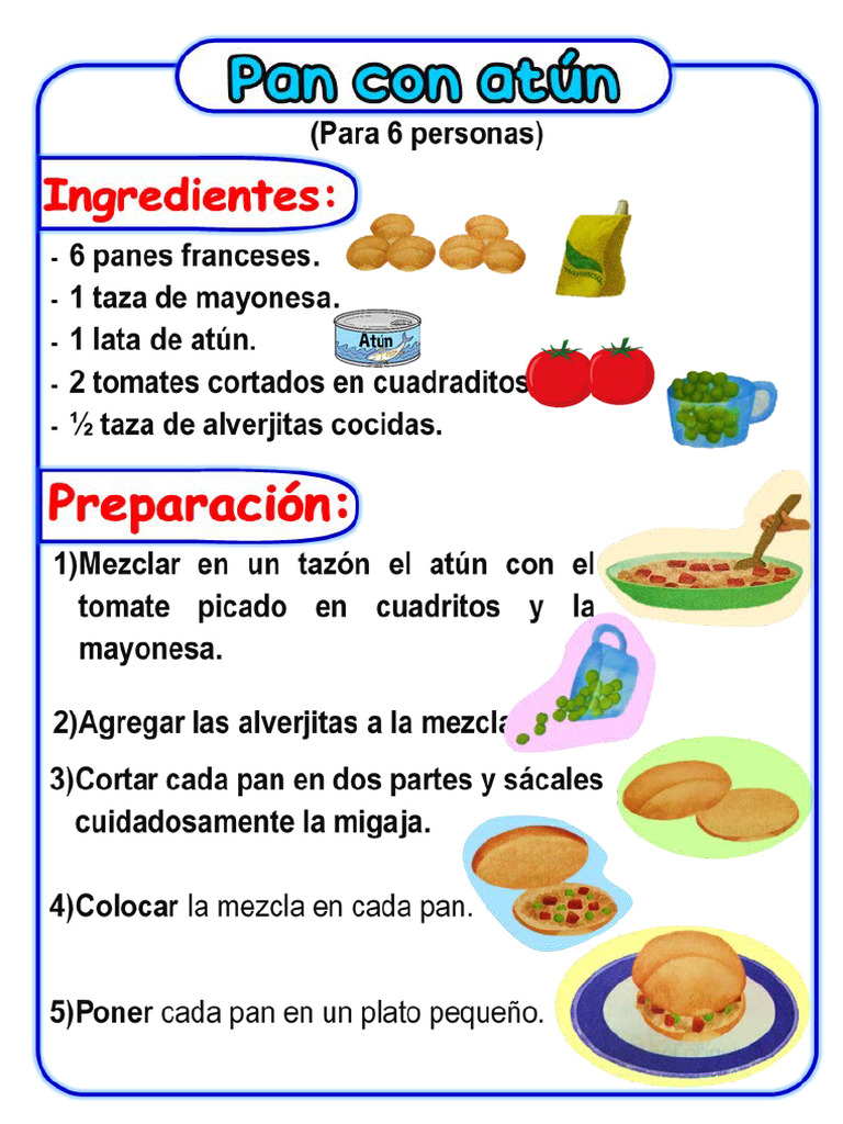 FICHA LEEMOS LA RECETA PAN CON ATÚN MAESTRA JANET | PDF | Cocina ...