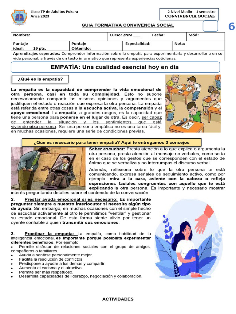 6 Convivencia 2NM 2023 | PDF | Empatía | Las emociones