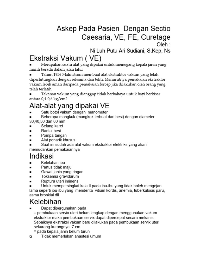 Askep Pasien Sectio Caesaria dan VE | PDF