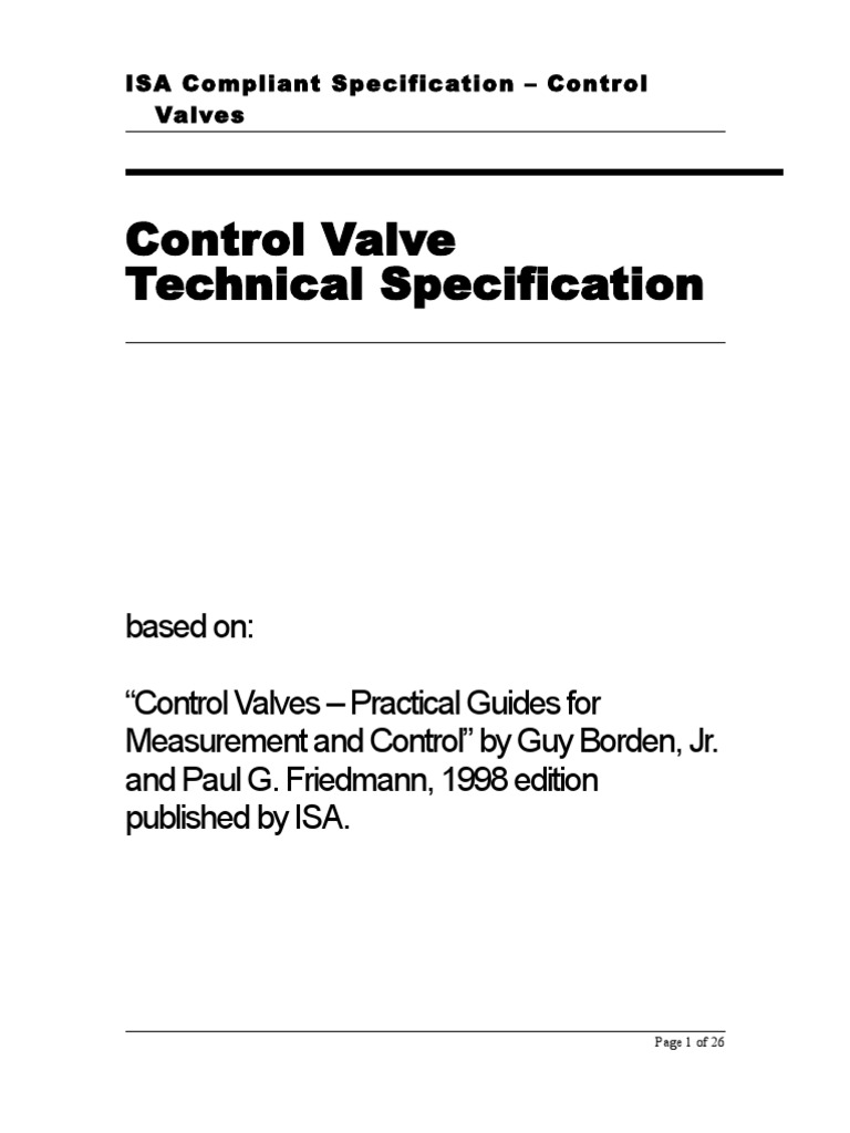 350 ISA Compliant Control Valve Specification | PDF | Valve | Pipe ...
