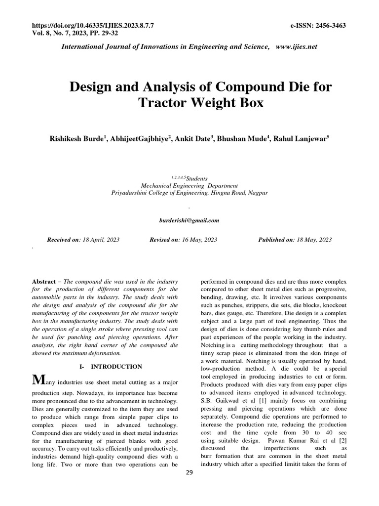 Design and Analysis of Compound Die For Tractor Weight Box | PDF ...