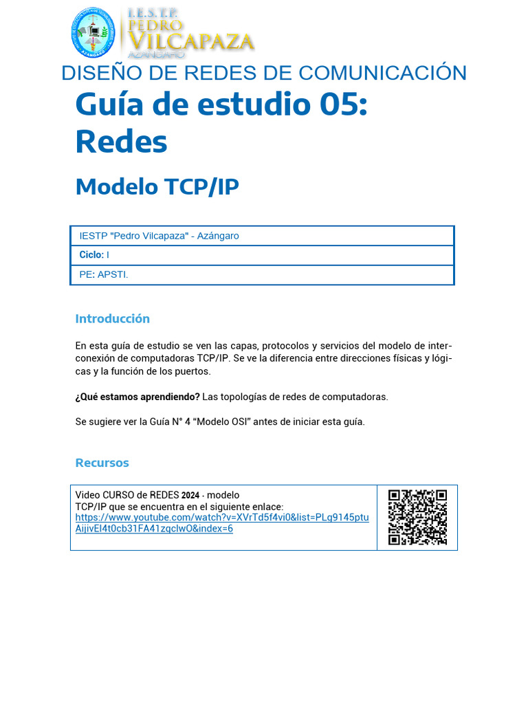 REDES - Gu A05 - Modelo TCP IP | PDF | Protocolos de internet | Protocolo de Control de Transmisión