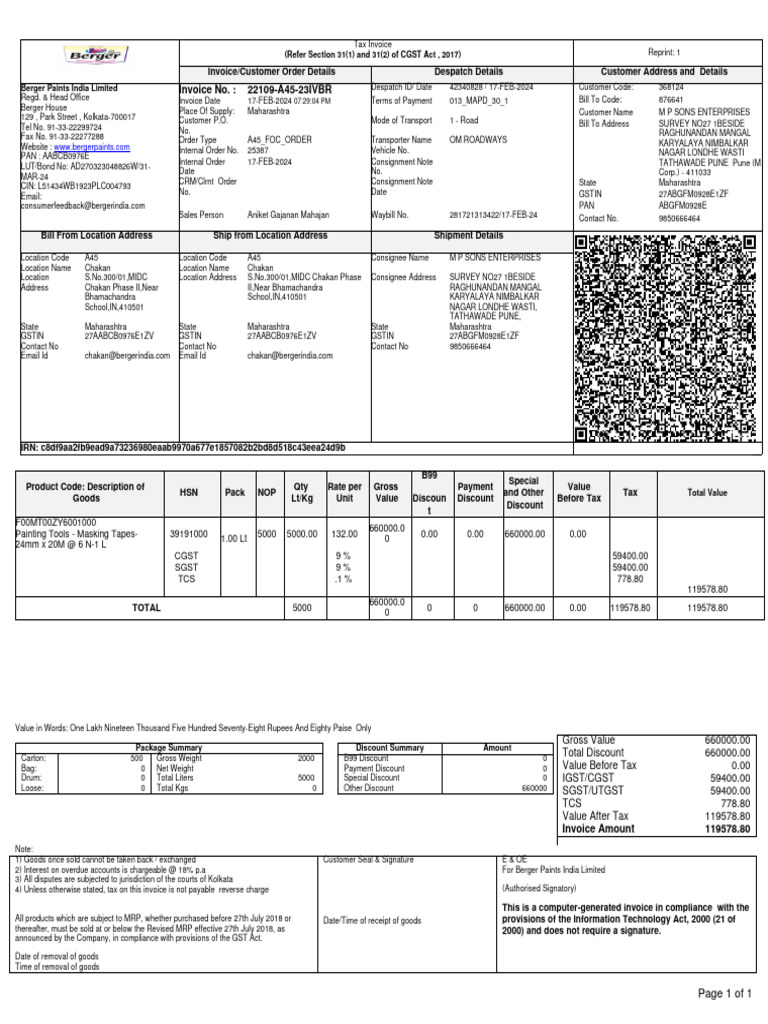 XXGST BPIL FOC Einvoice Report 060324 | PDF | Receipt | Bill Of Lading