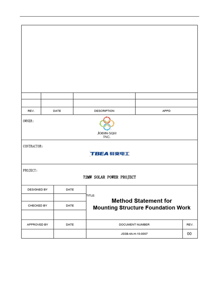 Method Statement for Mounting Structure Foundation Work1 | PDF ...