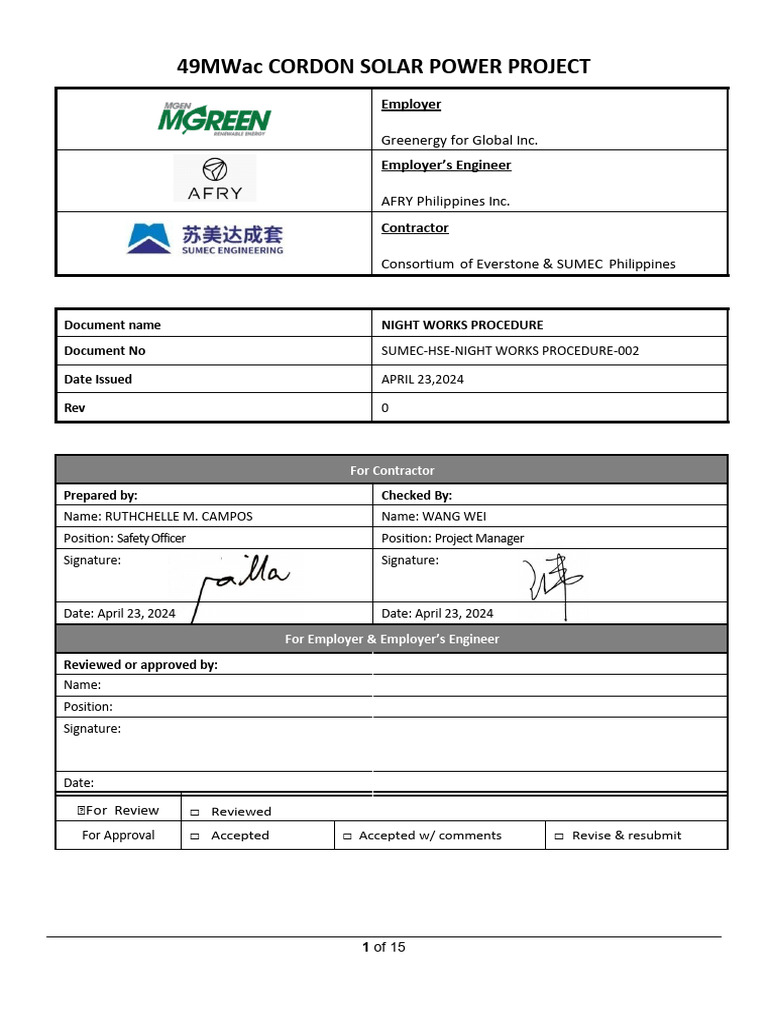 Night Works Procedure | PDF | Personal Protective Equipment | Lighting