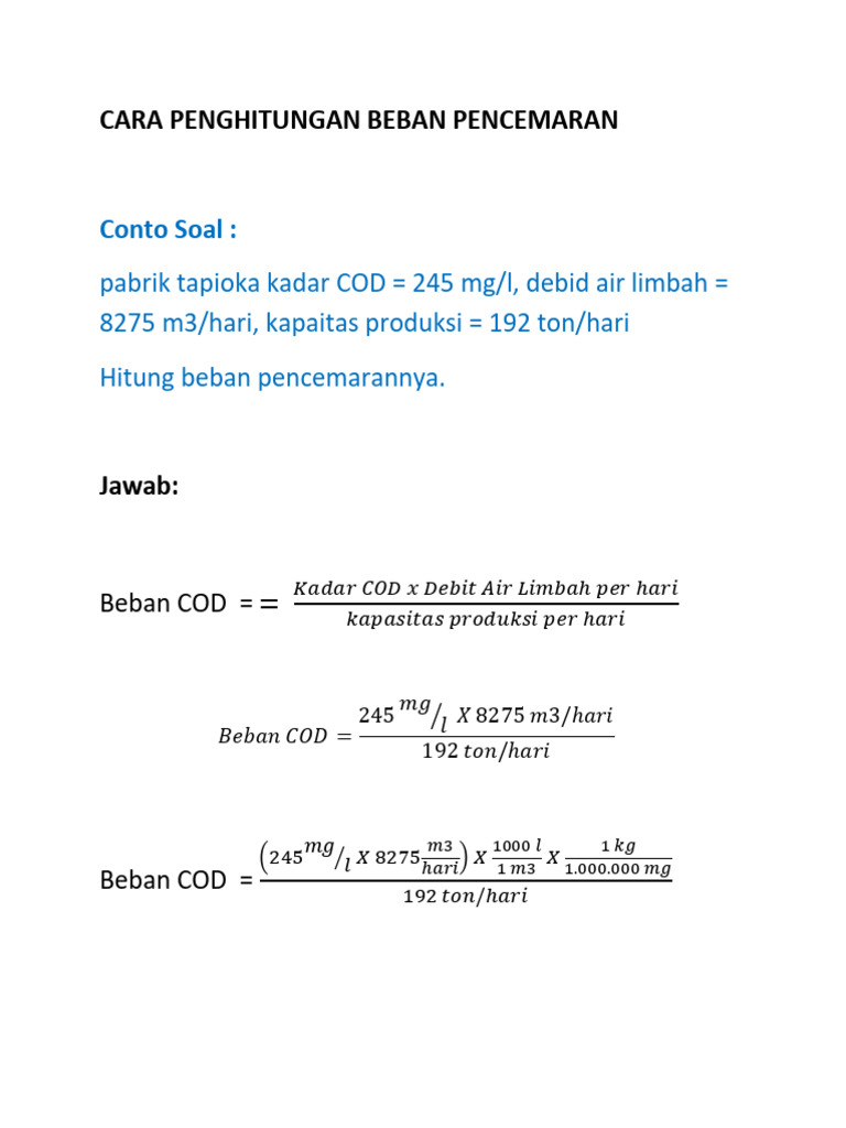 Menghitung Beban Pencemaran Parameter Contoh COD | PDF