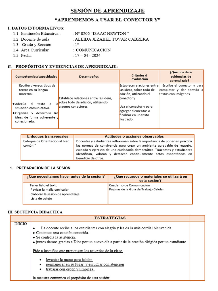 Aprendemos A Usar El Conector y | PDF | Aprendizaje | Enseñando