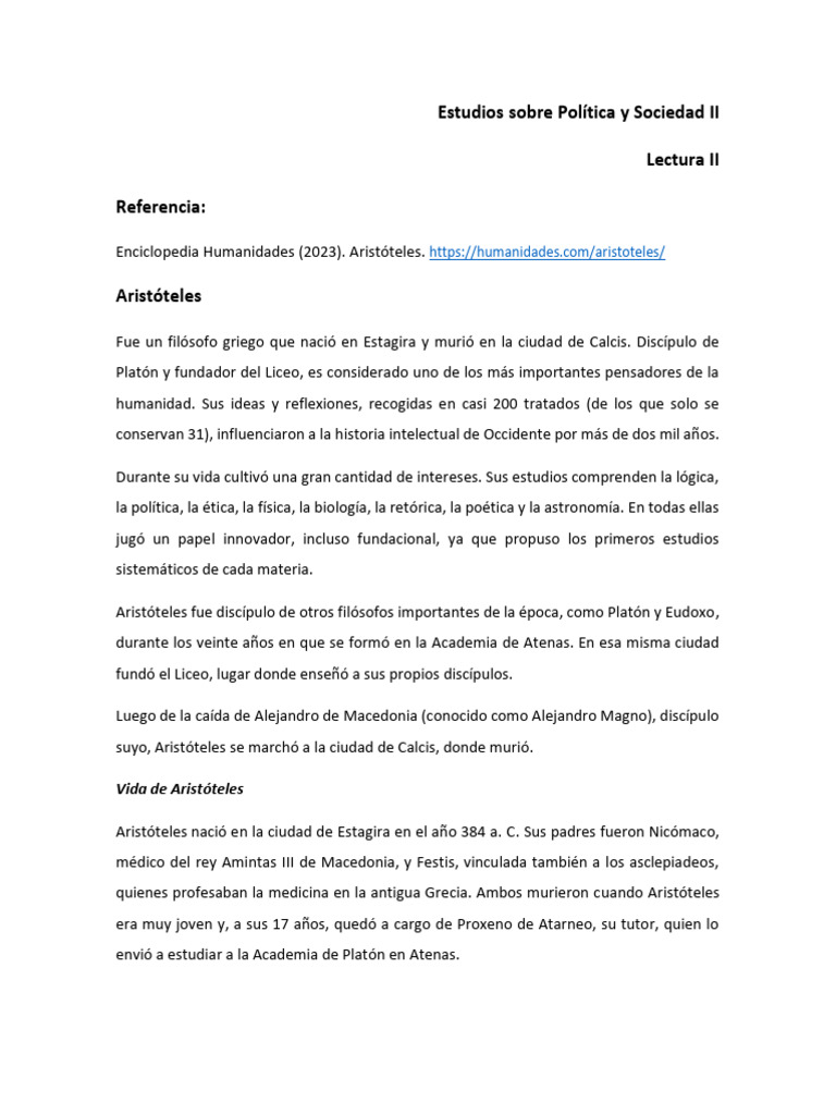 Lectura II - Aristóteles | PDF | Aristóteles | Metafísica