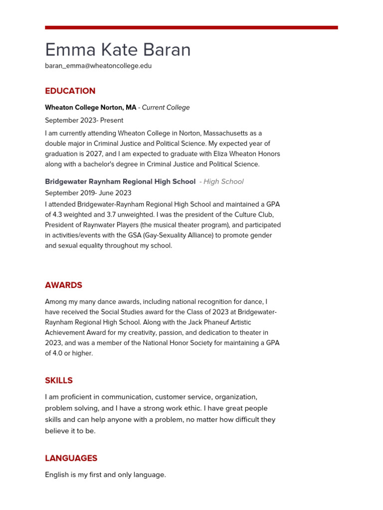 Emma Baran Work Resume | PDF