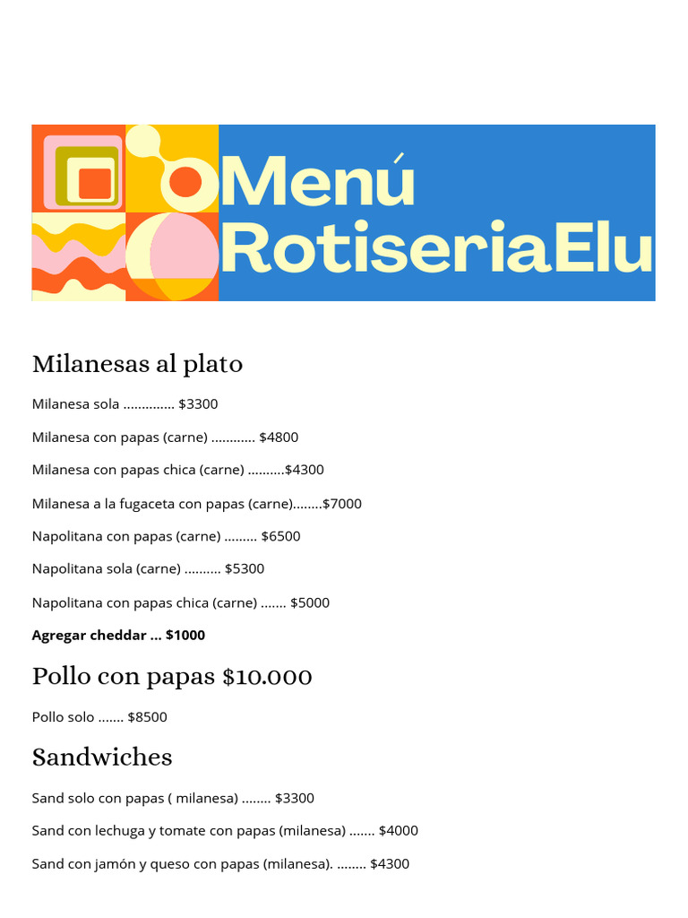 Menú de Rotisería Elu | PDF | Hamburguesas | Cocina