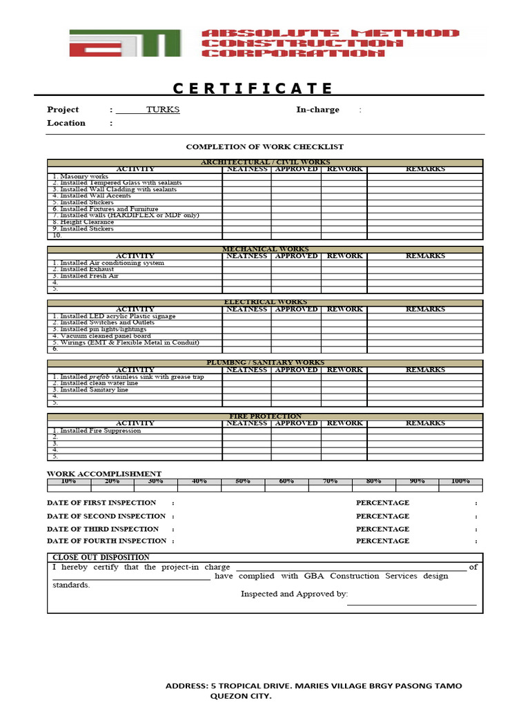 WORK COMPLETION CERTIFICATE | PDF | Building Engineering | Building ...