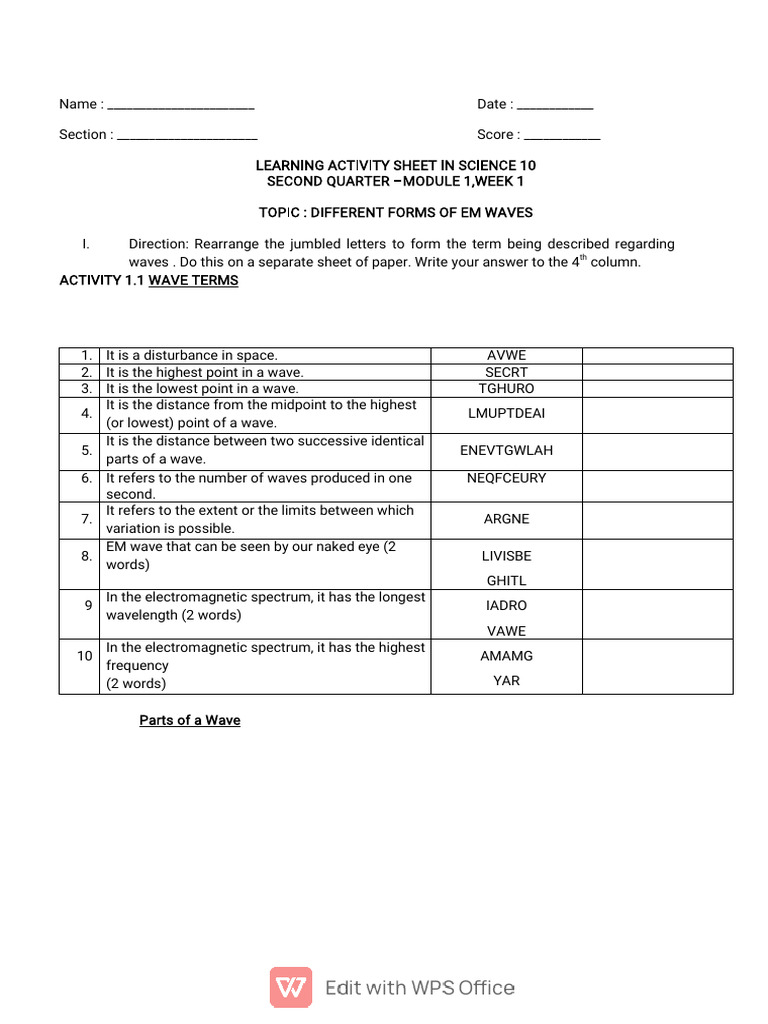 Las in Science 10 Q2 Week 1 2 | PDF | Electromagnetic Spectrum ...