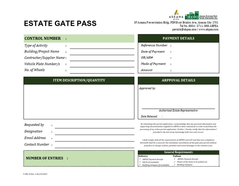 ABPEA Estate Gate Pass Application Guide | PDF