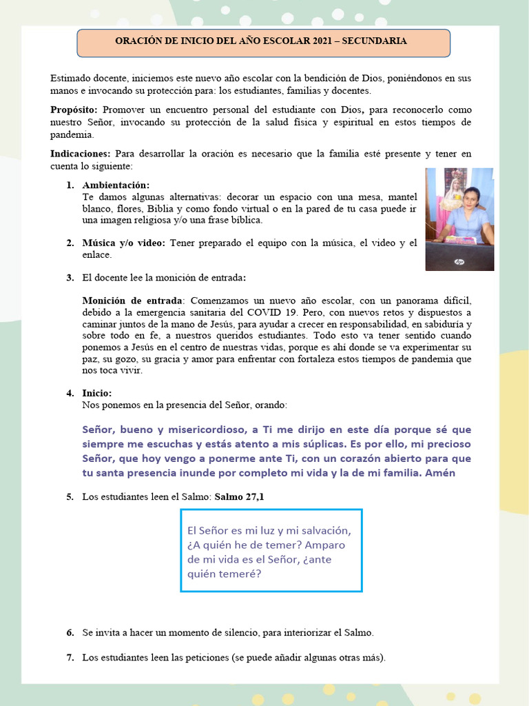 ORACIÓN DE INICIO DEL AÑO ESCOLAR 2021 | PDF | Oración