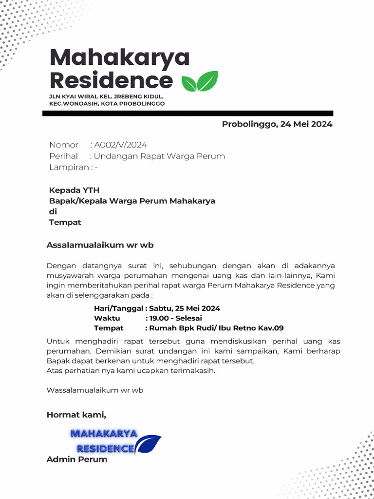 Contoh Surat Undangan Rapat Komplek | PDF