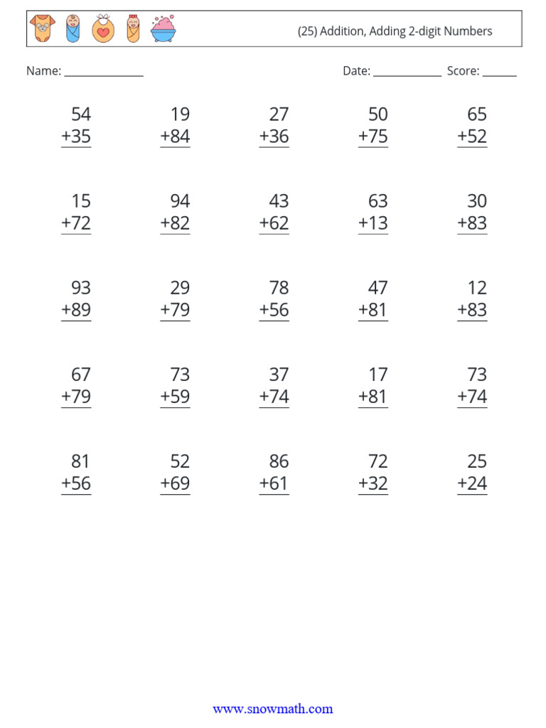 Addition, Adding 2 Digit Numbers 2QA | PDF
