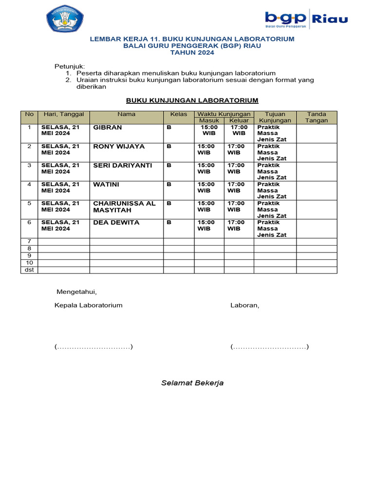 LK.11. Buku Pengunjung Laboratorium | PDF