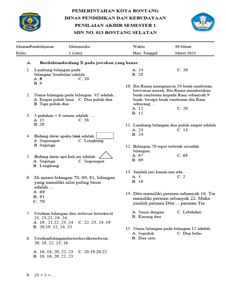 Ulangan Mid MTK Semester 2 | PDF