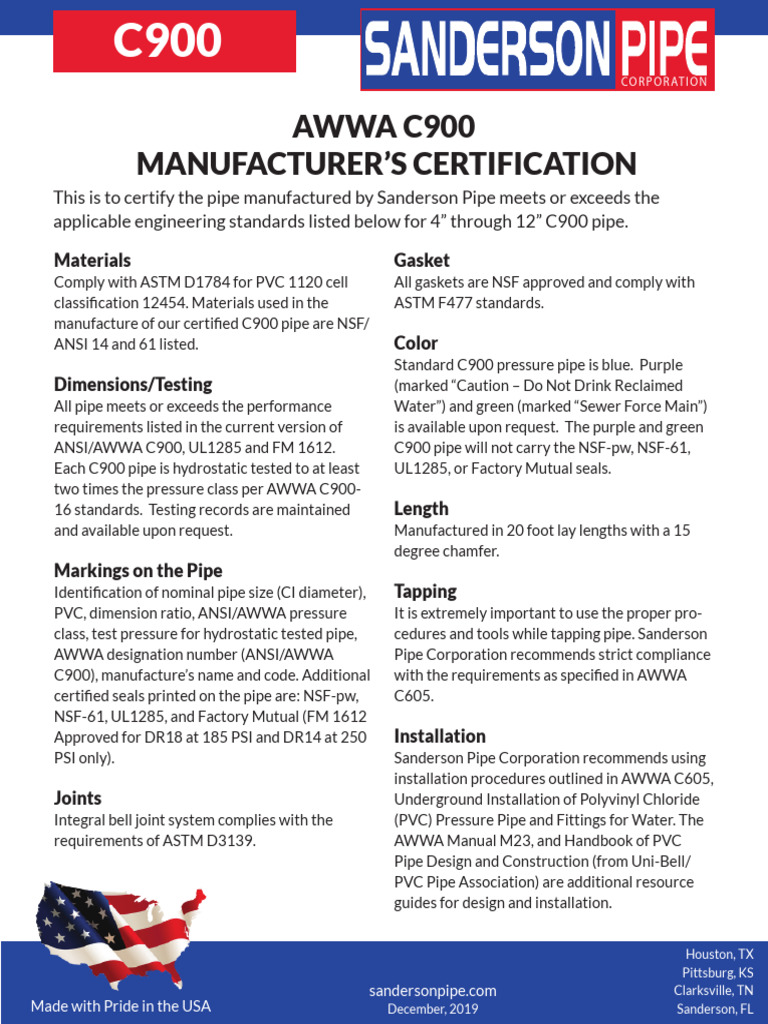 Ficha Tecnica Tuberia C 900 | PDF | Pipe (Fluid Conveyance) | Polyvinyl ...
