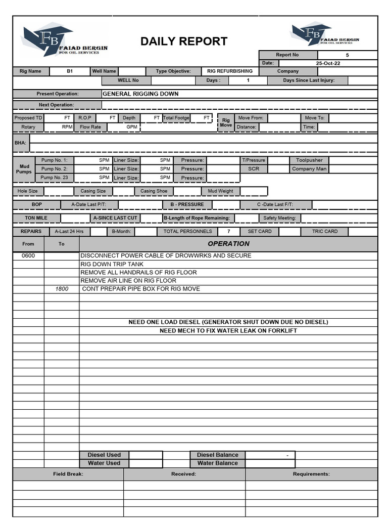 Daily Report: General Rigging Down | PDF | Pump | Mechanical Engineering