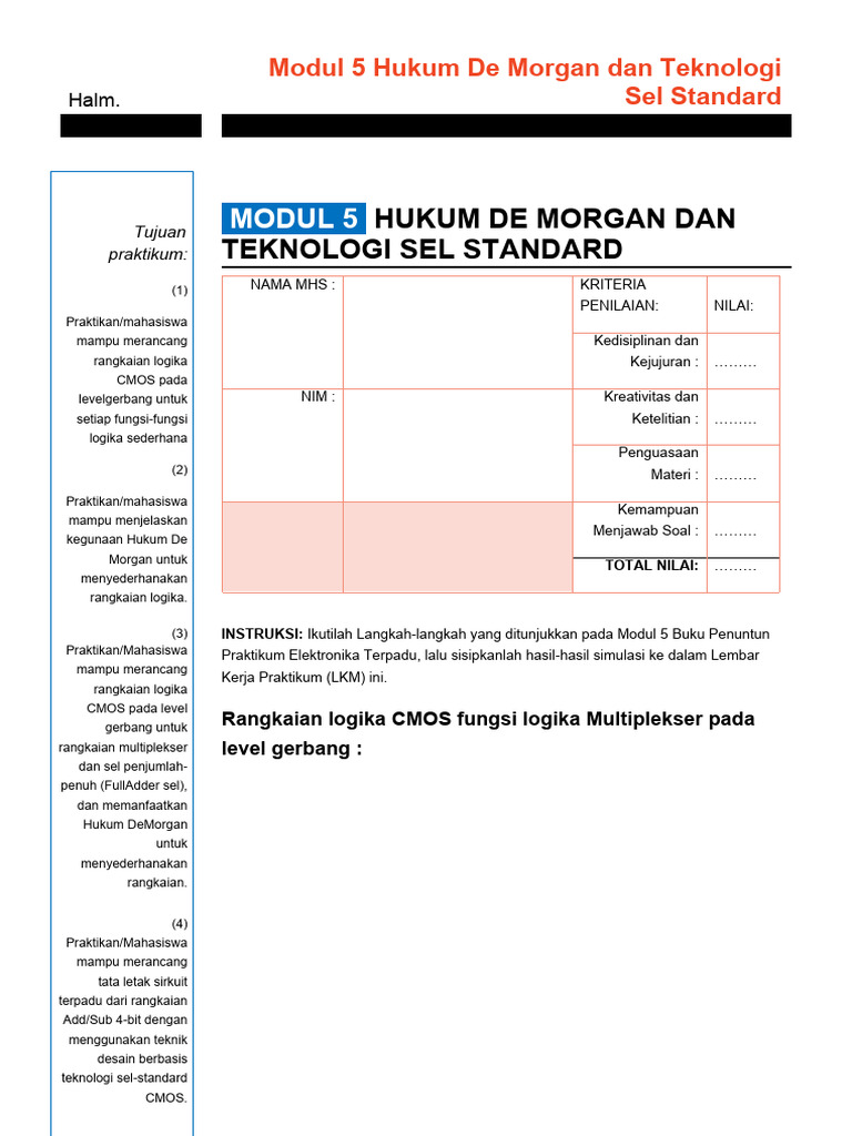 LKM 5 Hukum de Morgan Dan Teknologi Sel Standard (Nama Lengkap Mahasiswa) | PDF