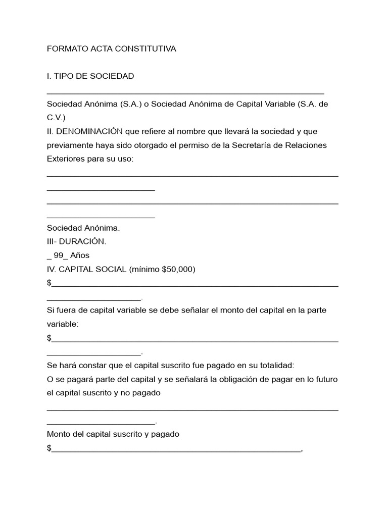 FORMATO ACTA CONSTITUTIVA | Descargar gratis PDF | Sociedad de responsabilidad limitada ...