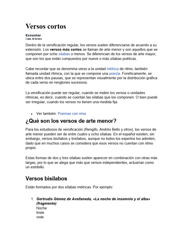 Tipos de versos cortos en poesía | PDF | Metro (poesía) | Poesía