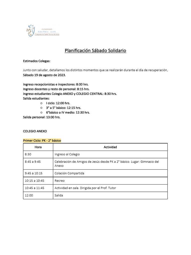 Planificación Sábado Solidario | PDF | Cocina, comidas y vino