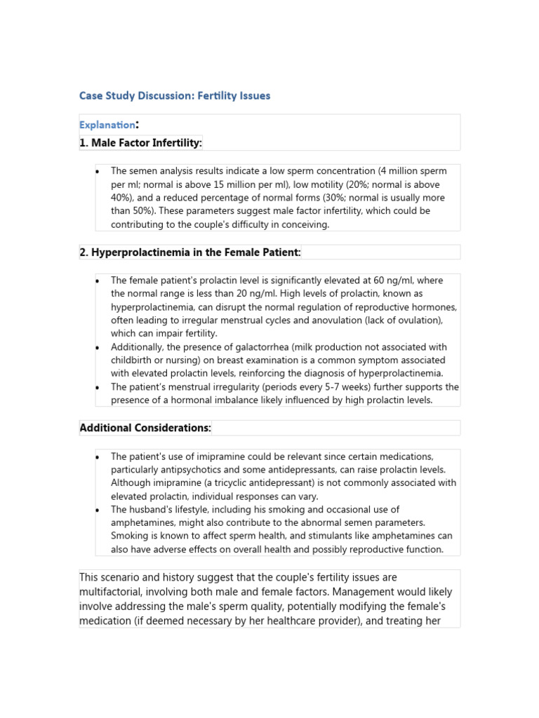 Fertility Case Study Discussion | PDF | Luteinizing Hormone | Menstrual ...