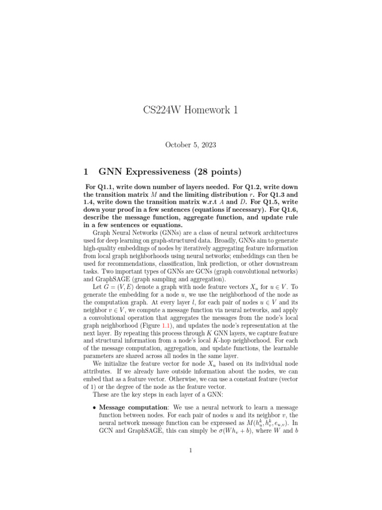 CS 224W Fall 2023 HW1 | PDF | Graph Theory | Mathematical Relations