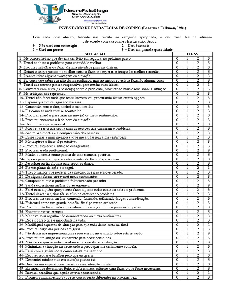 Inventário de Estratégias de Coping | PDF | Autoajuda