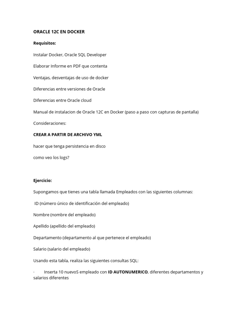 Oracle 12c en Docker: Guía Completa | PDF | Negocios | Tecnología