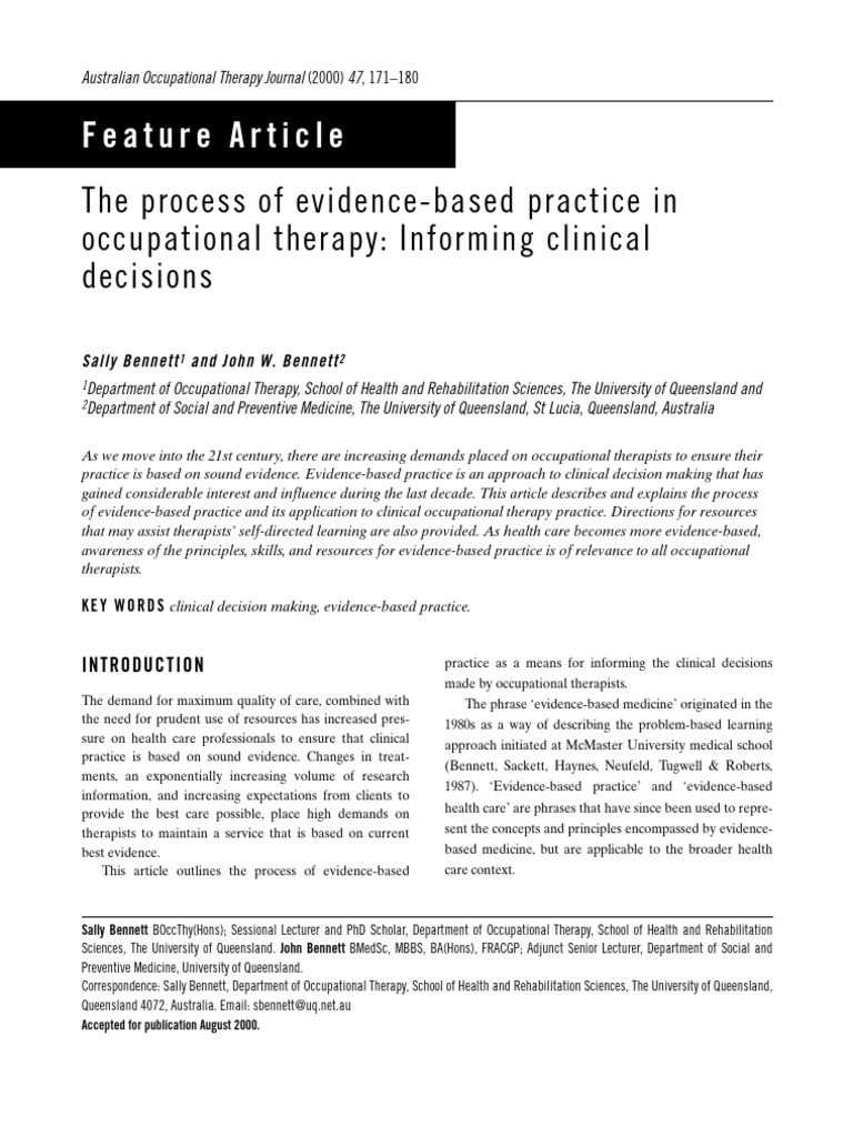 Aus Occup Therapy J - 2001 - Bennett - The Process of Evidenceâ - Based ...