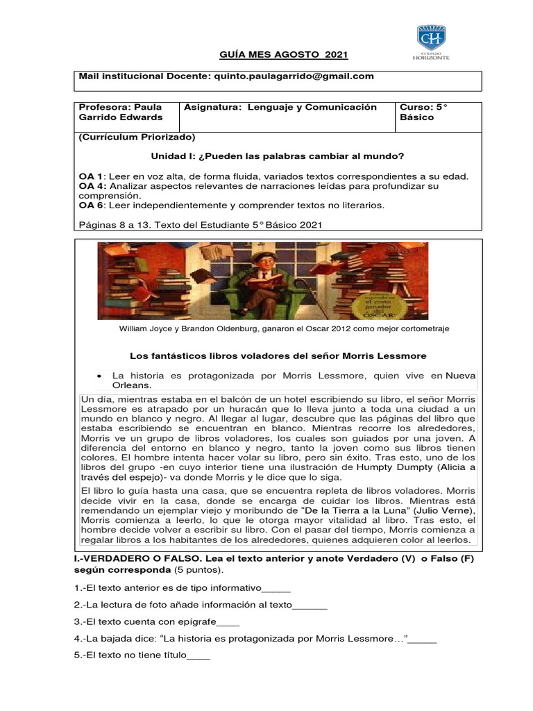 5-GUIA-LENGUAJE-Y-COMUNICACION-AGOSTO-Guia-Los-libros-voladores | PDF