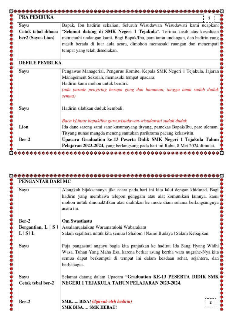 Naskah MC Graduation SMEKENSA 2024 | PDF | Seni & Disiplin Bahasa | Kajian Bahasa Asing