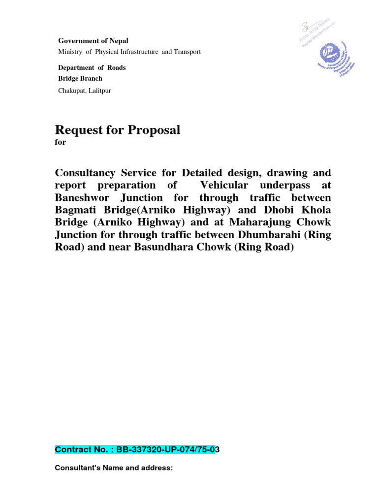 Notice Regarding RFP Document, C.N.BB-337320-UP-074-75-03, Bridge ...