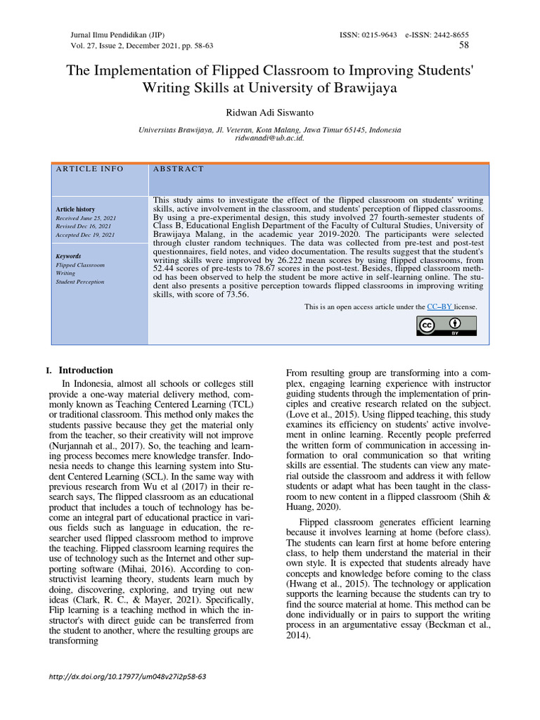 The Implementation of Flipped Classroom To Improving Students' Writing Skills at University of ...