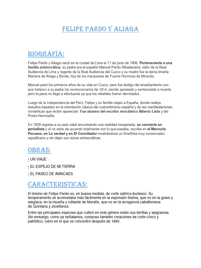 Felipe Pardo: Biografía y Obras | PDF