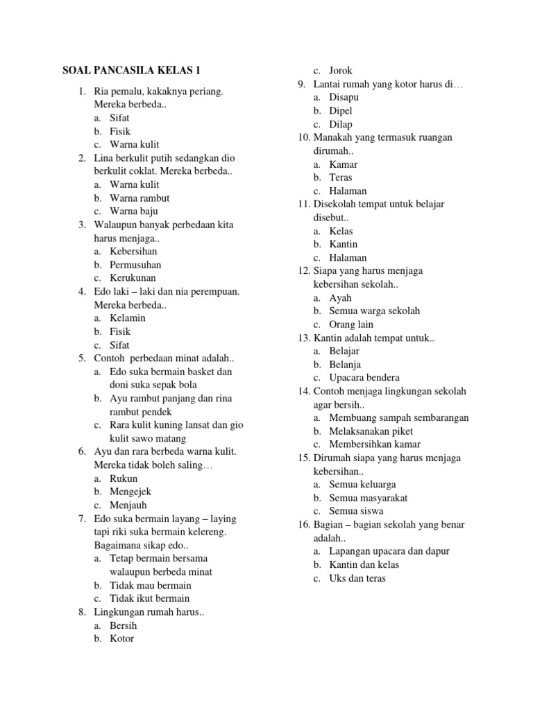 SOAL PANCASILA KELAS 1 Vika | PDF