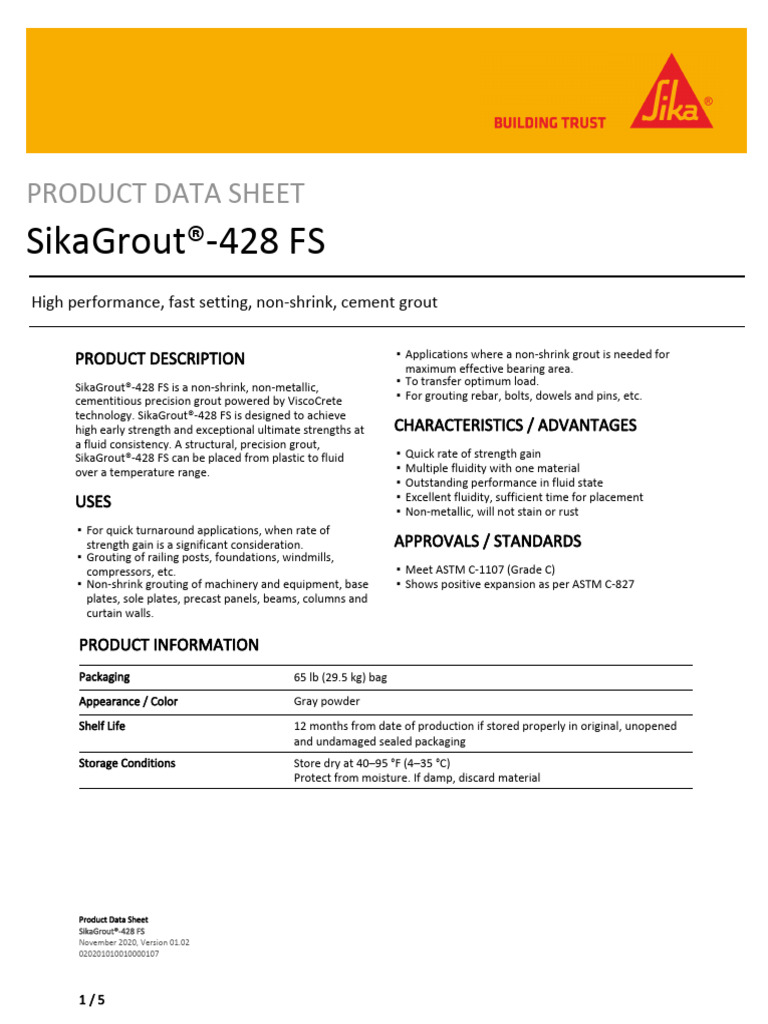 Sikagrout - 428 Fs | PDF | Pascal (Unit) | Cement