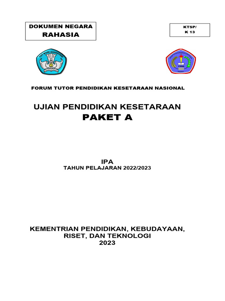 Upk Ipa Paket A-2023 | PDF | Sains & Matematika