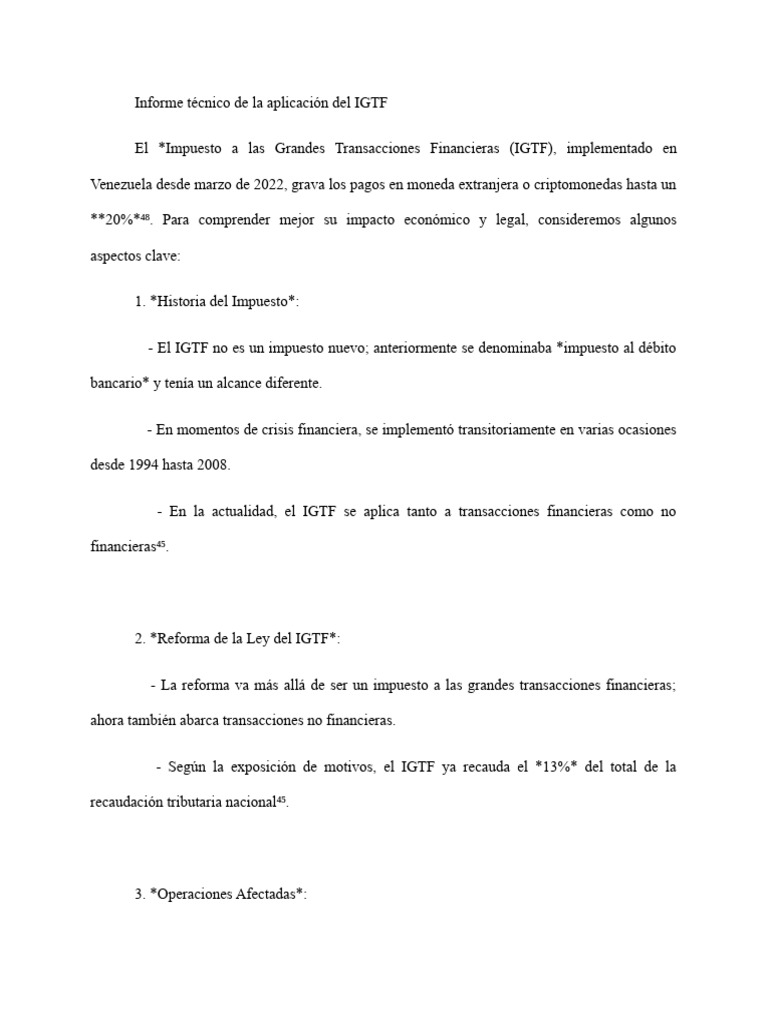 Informe Técnico de La Aplicación Del IGTF | PDF | Criptomoneda | Impuestos